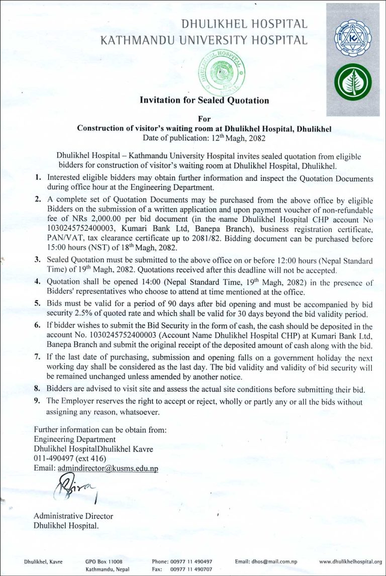 Invitation For Sealed Quotation: Construction Of Visitor’s Waiting Room ...